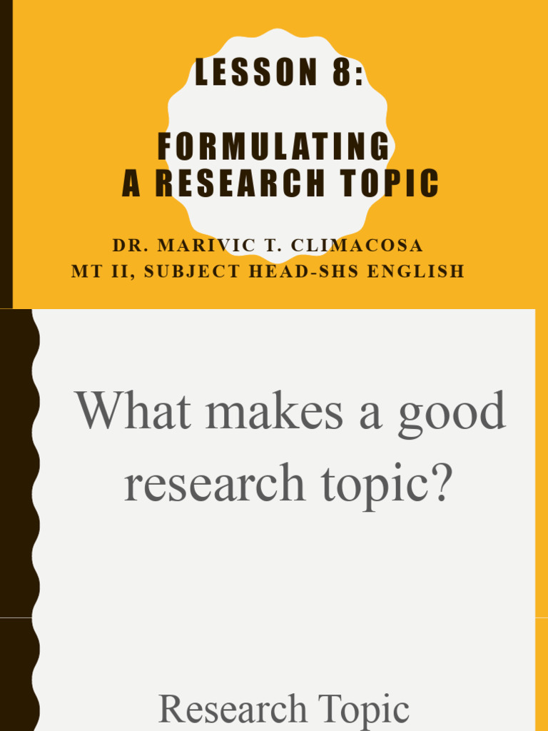 Lesson 8 Formulating A Research Topic | PDF