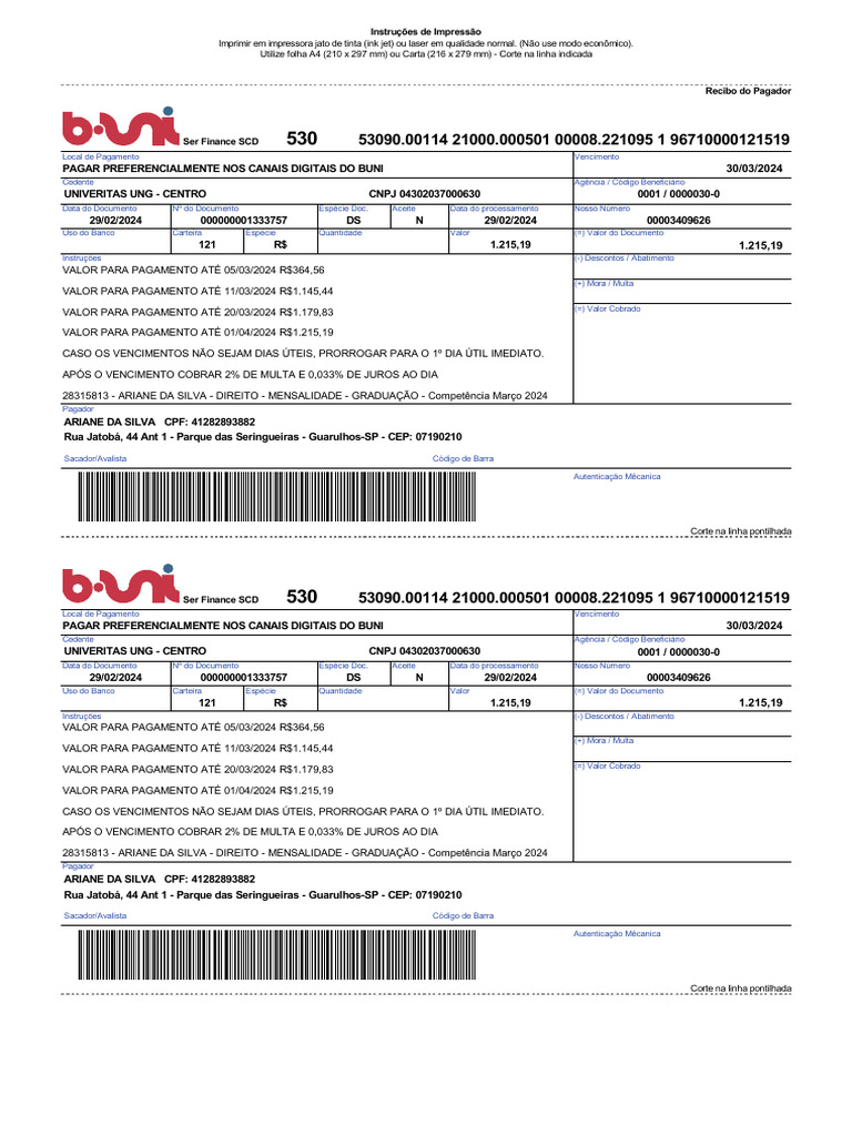 Boleto de Pagamento | PDF | Impressão