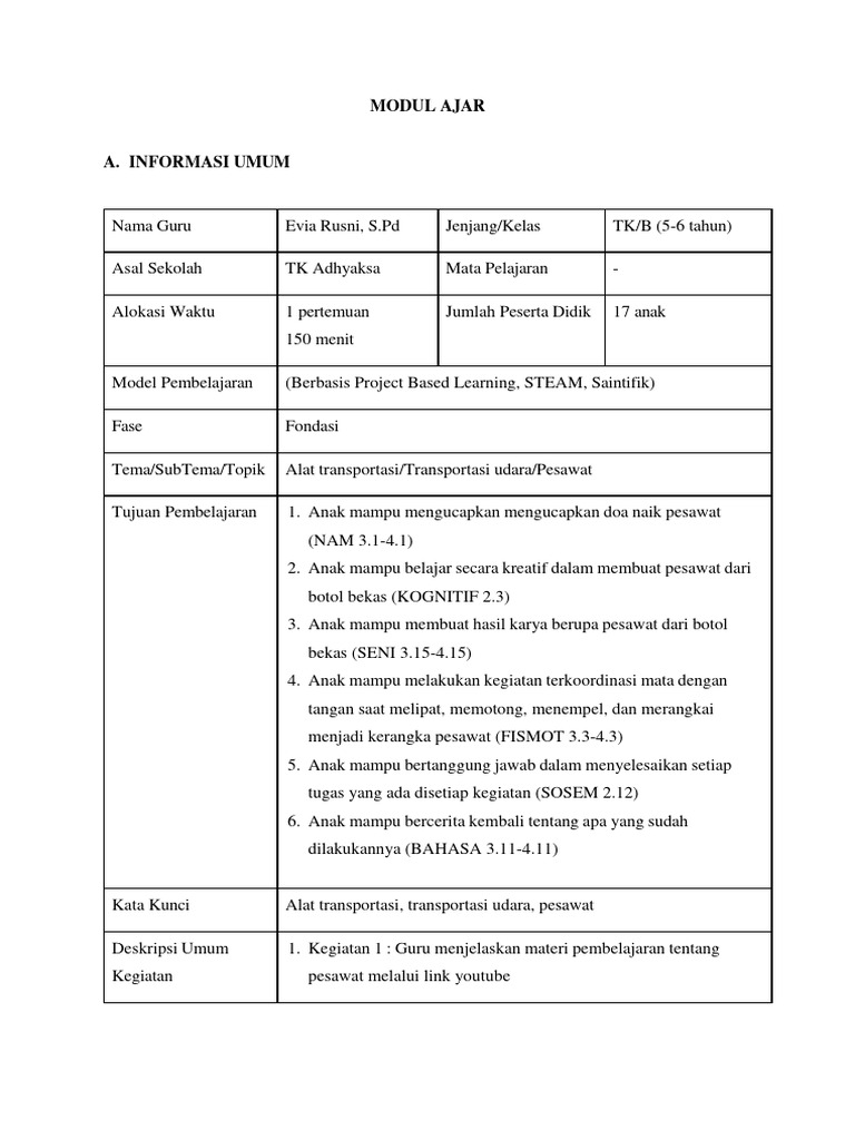 Modul Ajar Pesawat Alat Transportasi Udara | PDF