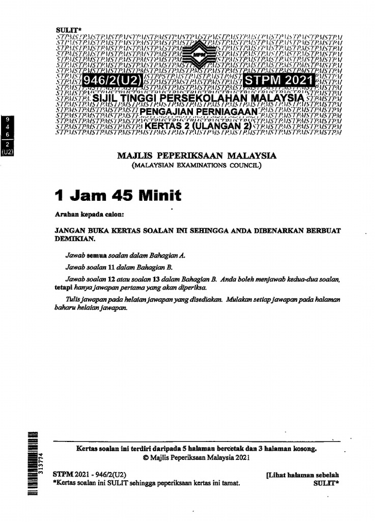Buku Soalan U2 STPM 2021 | PDF