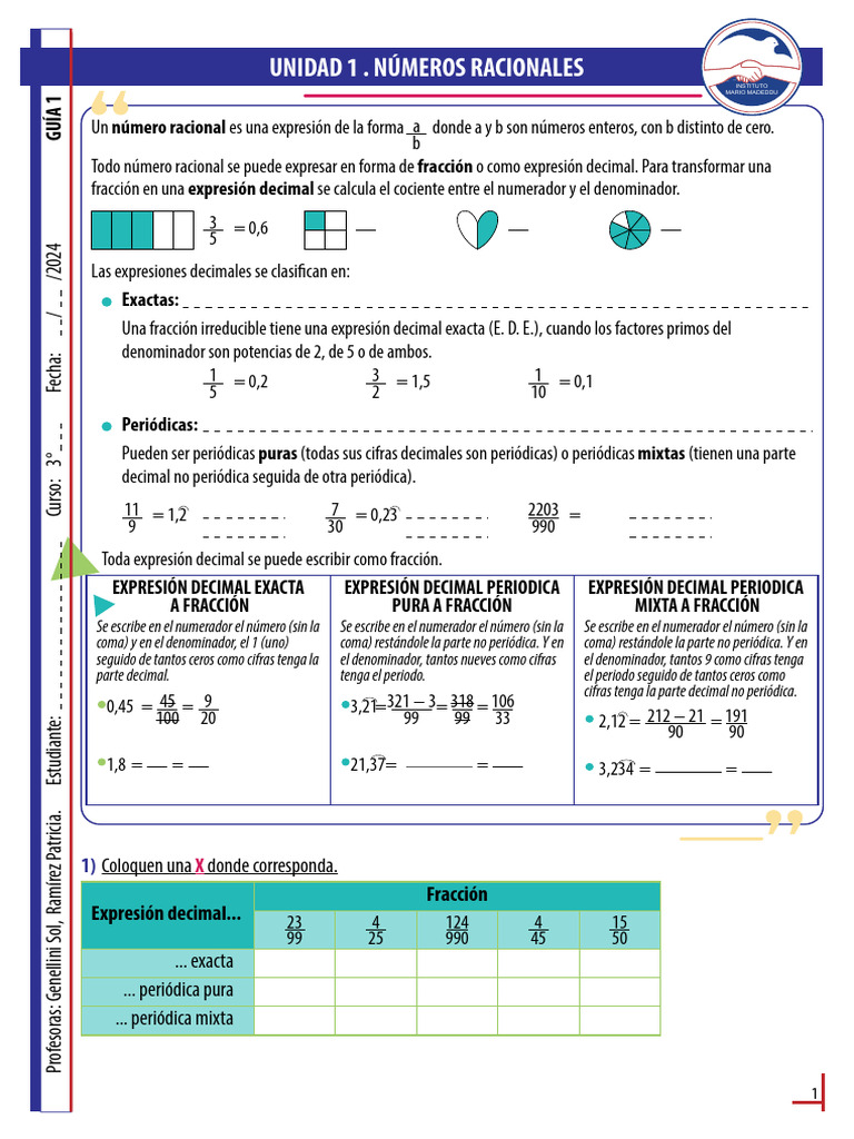 Gu-A 1 - N-Meros Racionales | PDF | Raíz cuadrada | Exponenciación