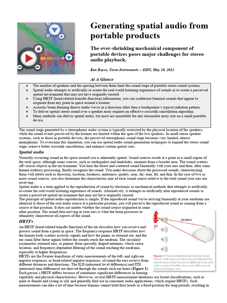 Spatial Audio in Portable Devices | PDF | Loudspeaker | Sound