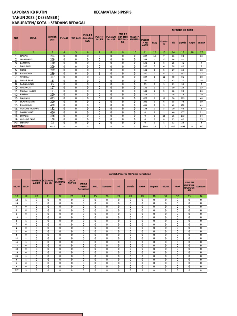 Laporan KB Sipispis Bulan Desember | PDF