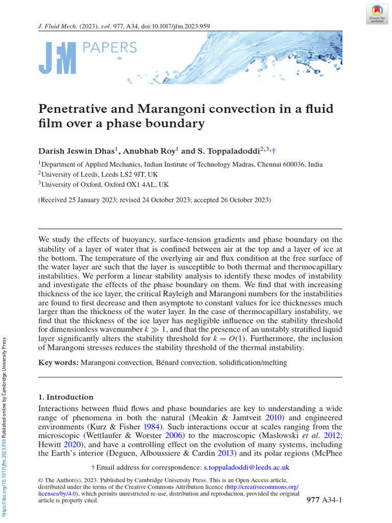 Penetrative And Marangoni Convection In A Fluid Film Over A Phase Boundary Pdf Convection Ice