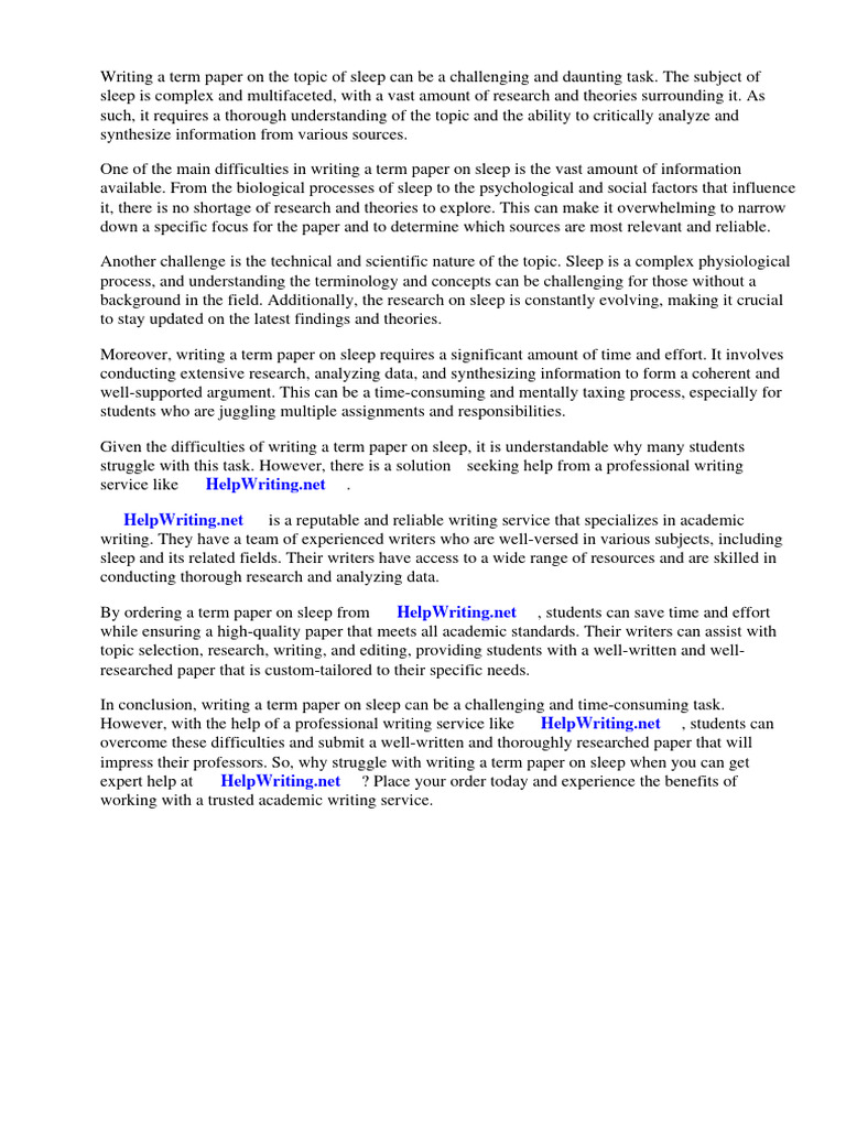 Why Do We Sleep Term Paper | PDF | Sleep | Rapid Eye Movement Sleep