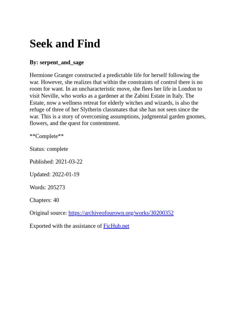 Seek and Find by Serpent and Sage-Xl9f6dqg | PDF | Harry Potter