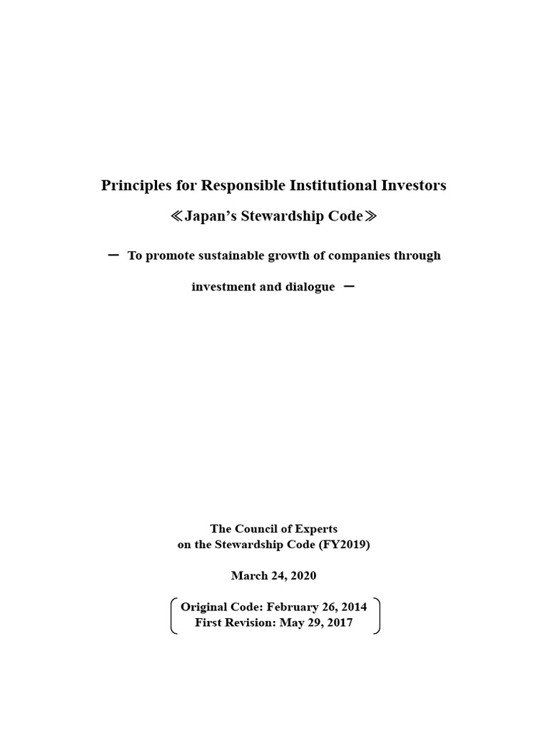 Principles For Responsible Institutional Investors: Japan's Stewardship ...