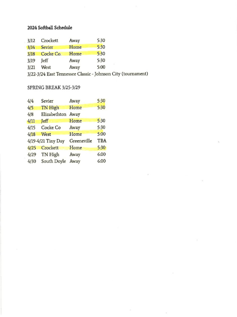 Softball Schedule | PDF