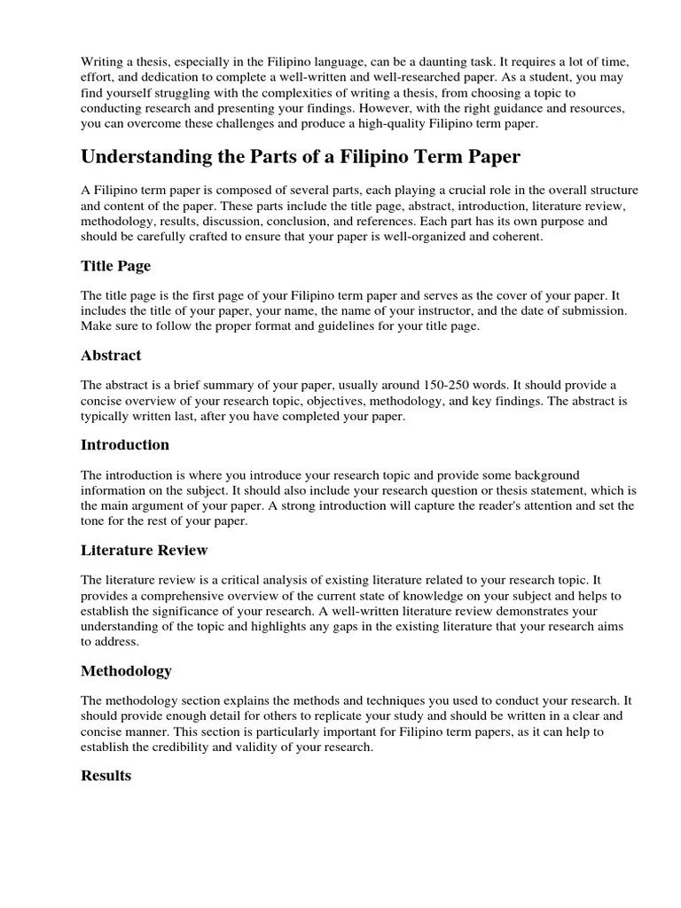 Filipino Term Paper Parts | PDF | Critical Thinking | Methodology