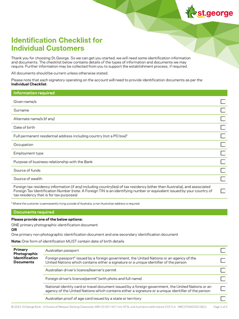 Checklist IndividualCustomers | PDF | Identity Document | Government ...