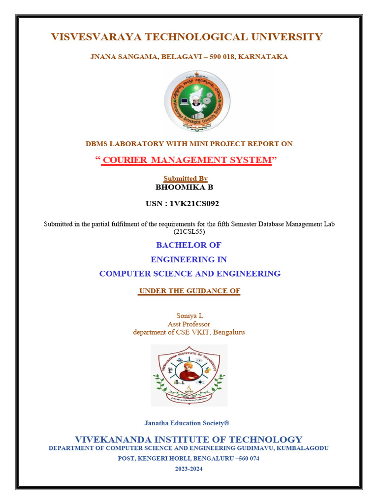 Dbms Report Front Page | PDF