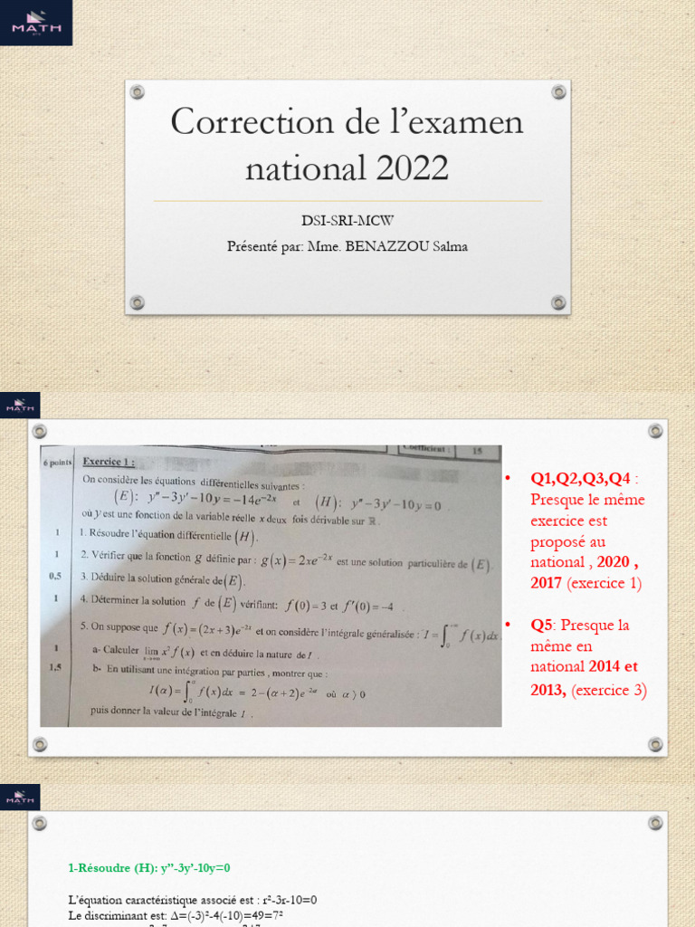 Correction Examen National 2022 Mathématiques | PDF | Limite ...