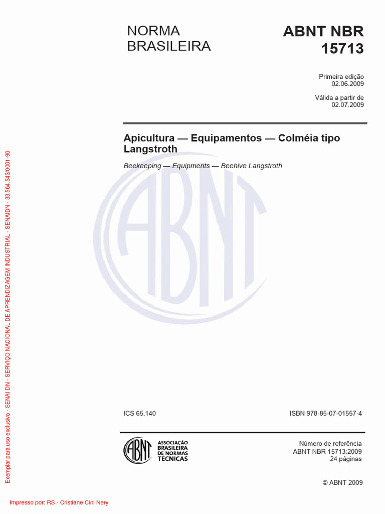 Abnt NBR 15713 2009 | PDF | Apicultura | Abelhas