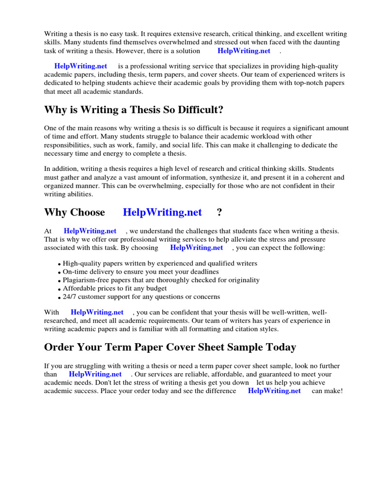 Term Paper Cover Sheet Sample | PDF | Academic Publishing | Apa Style