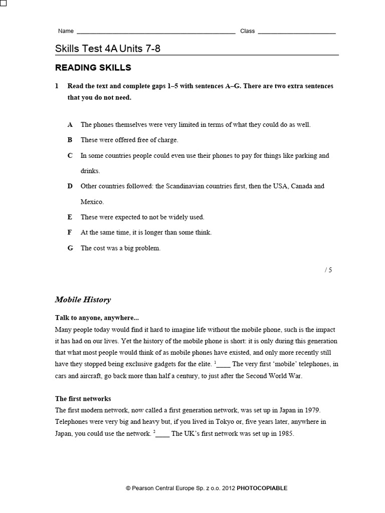 Skill Test 4a | PDF | Telephone | Text Messaging