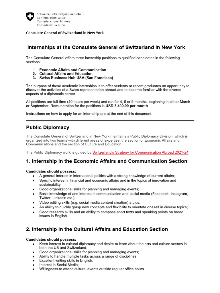 Swiss Consulate NYC Internships Guide | PDF | Switzerland | Social Media