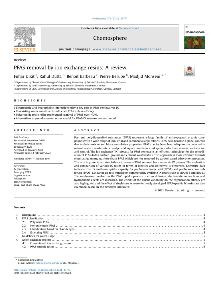 Chemosphere: Fuhar Dixit, Rahul Dutta, Benoit Barbeau, Pierre Berube ...