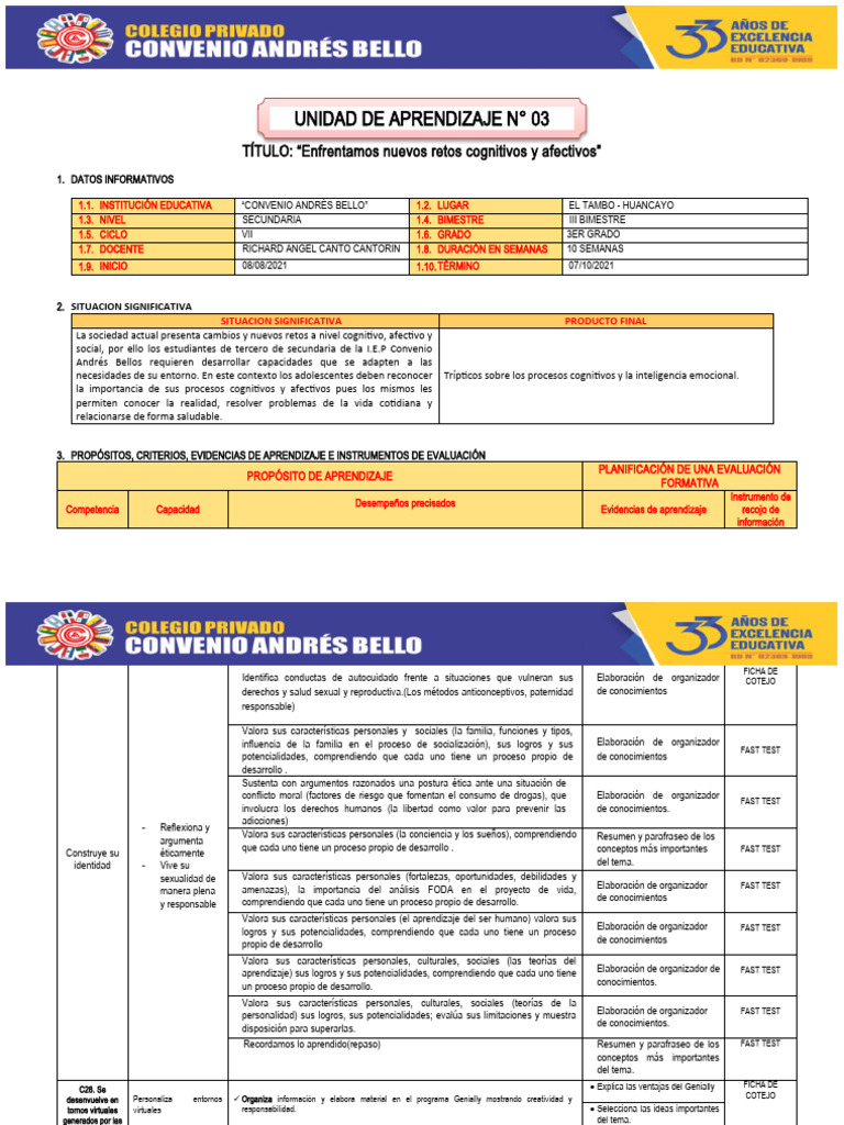 3ro Grado Unidad de Aprendizaje Iii - 2022 | PDF | Aprendizaje ...