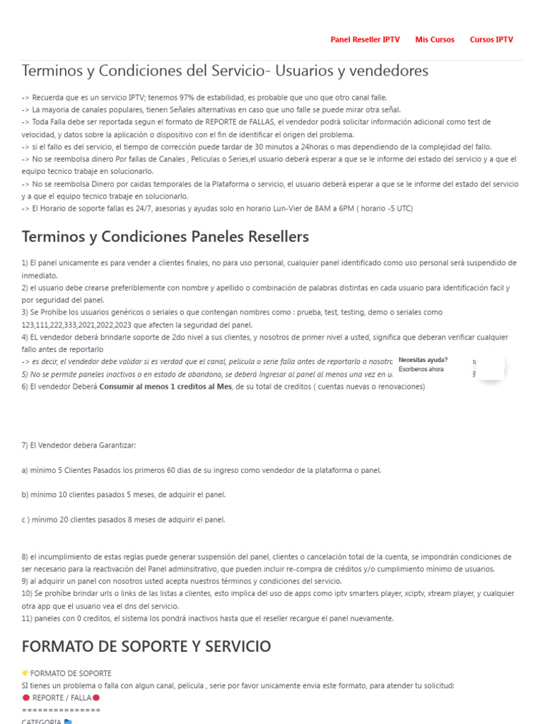 Terminos y Condiciones Del Servicio - Usuarios y Vendedores - Panel ...