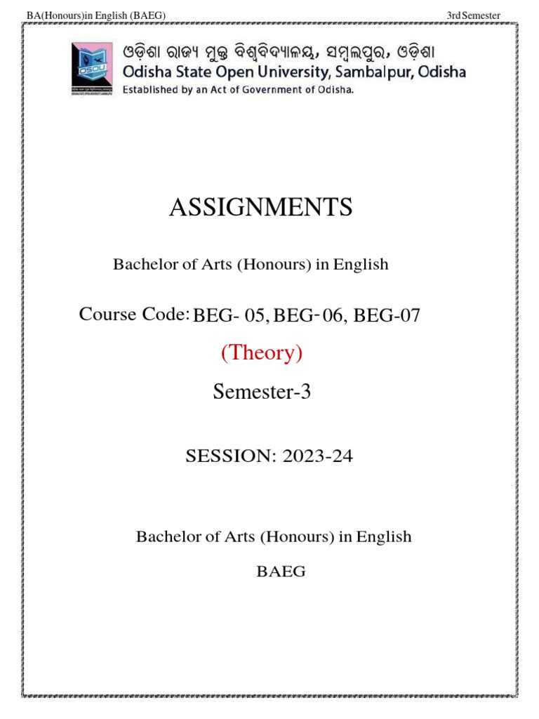 BAEG 3rd Sem Assignments | PDF | Mrs Dalloway | Poetry