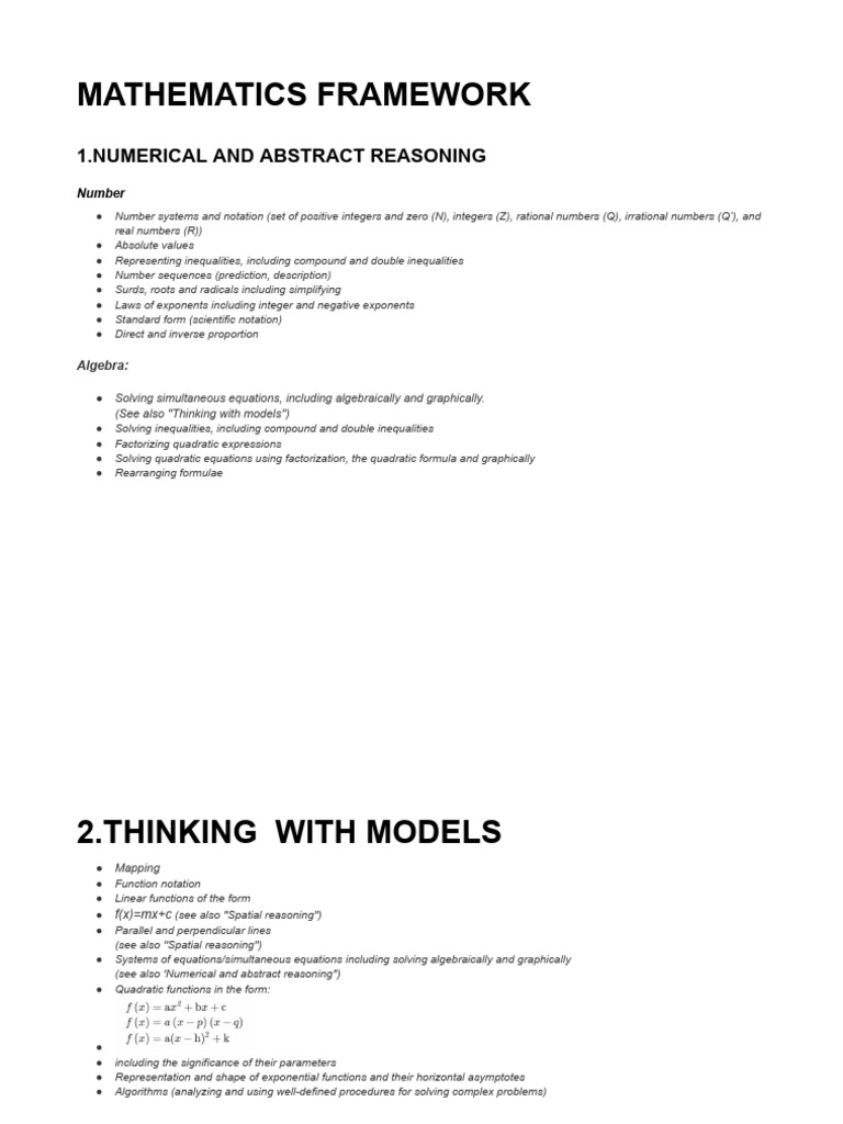 Mathematics Framework | PDF | Equations | Numbers