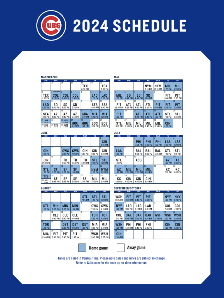 Cubs 2024 Regular Season Schedule | PDF