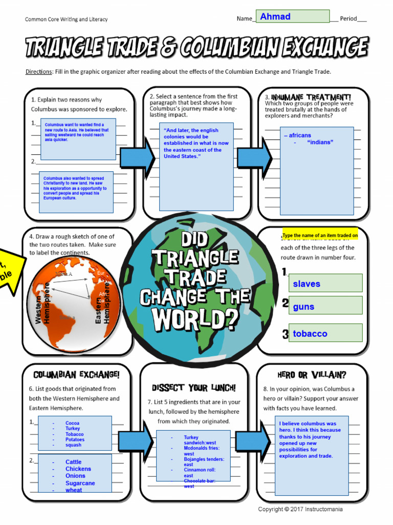 Triangle Trade & Columbian Exchange Graphic Organizer | PDF | Western ...