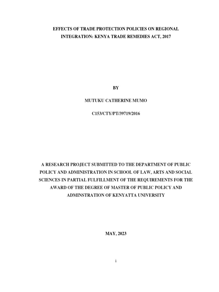 Effects of Trade Protection Policies On Regional Integration Kenya ...
