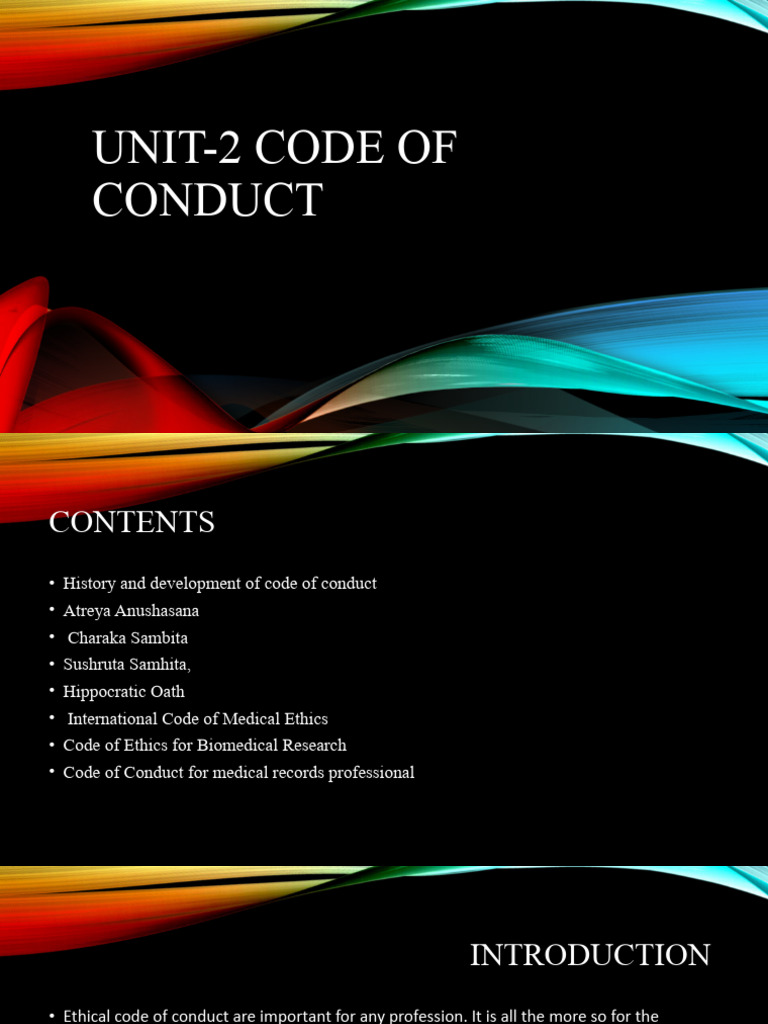 Unit-2-Code of Conduct | PDF | Medical Ethics | Medicine