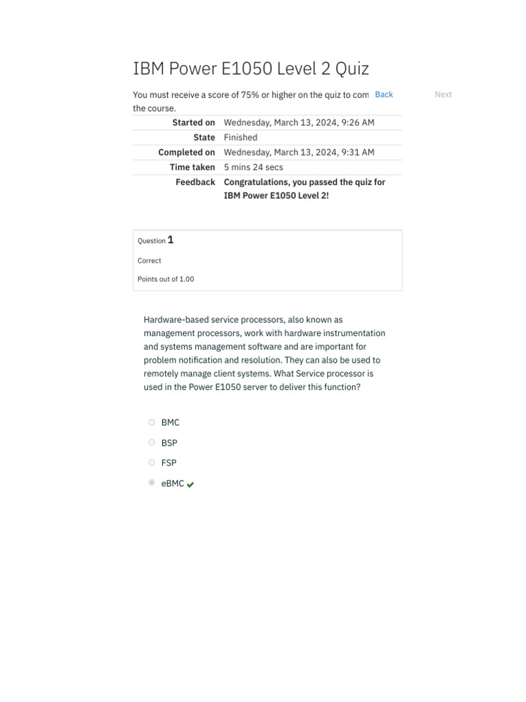 IBM Power E1050 Level 2 Quiz - Attempt Review | Download Free PDF | Cloud Computing ...
