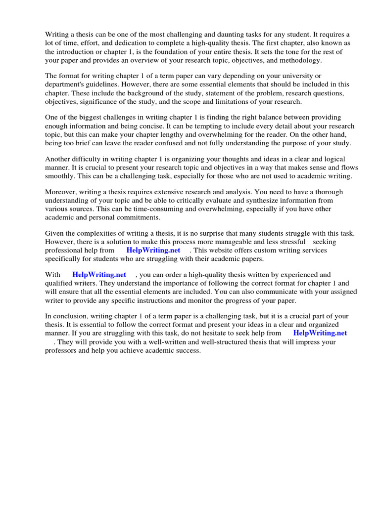 Term Paper Chapter 1 Format | PDF | Thesis | Quantitative Research