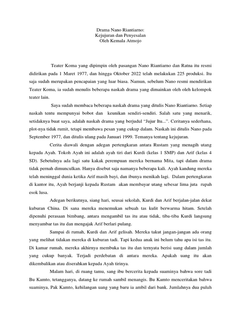 Drama Nano Riantiarno - Jujur Itu - Atmojo | PDF