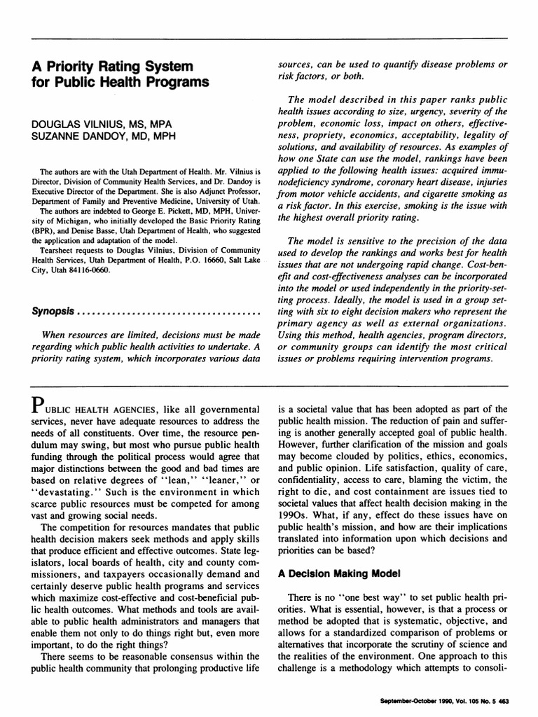 A Priority Rating System For Public Health Program - Vilnius and Dandoy ...