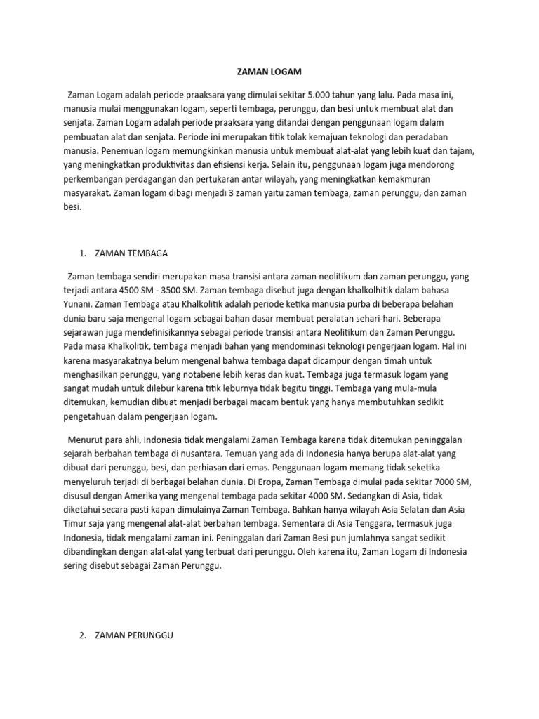 Zaman Logam: Perkembangan Teknologi Manusia | PDF | Ilmu Sosial | Sejarah