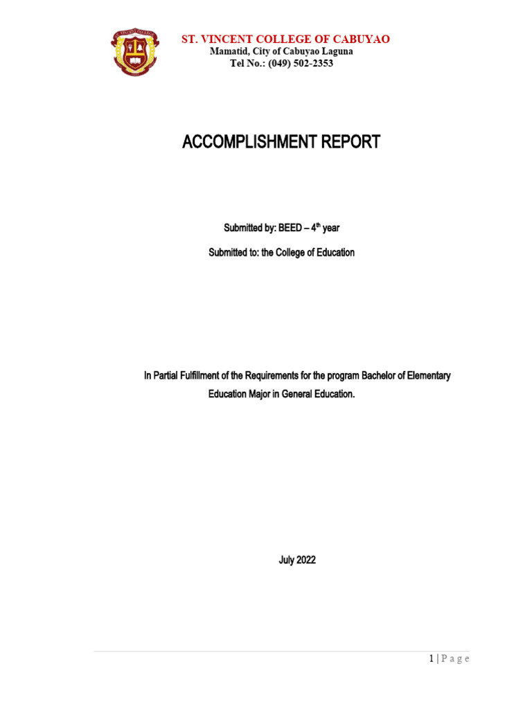 ACCOMPLISHMENT REPORT BEED 4th Year | PDF | Teachers | Thesis
