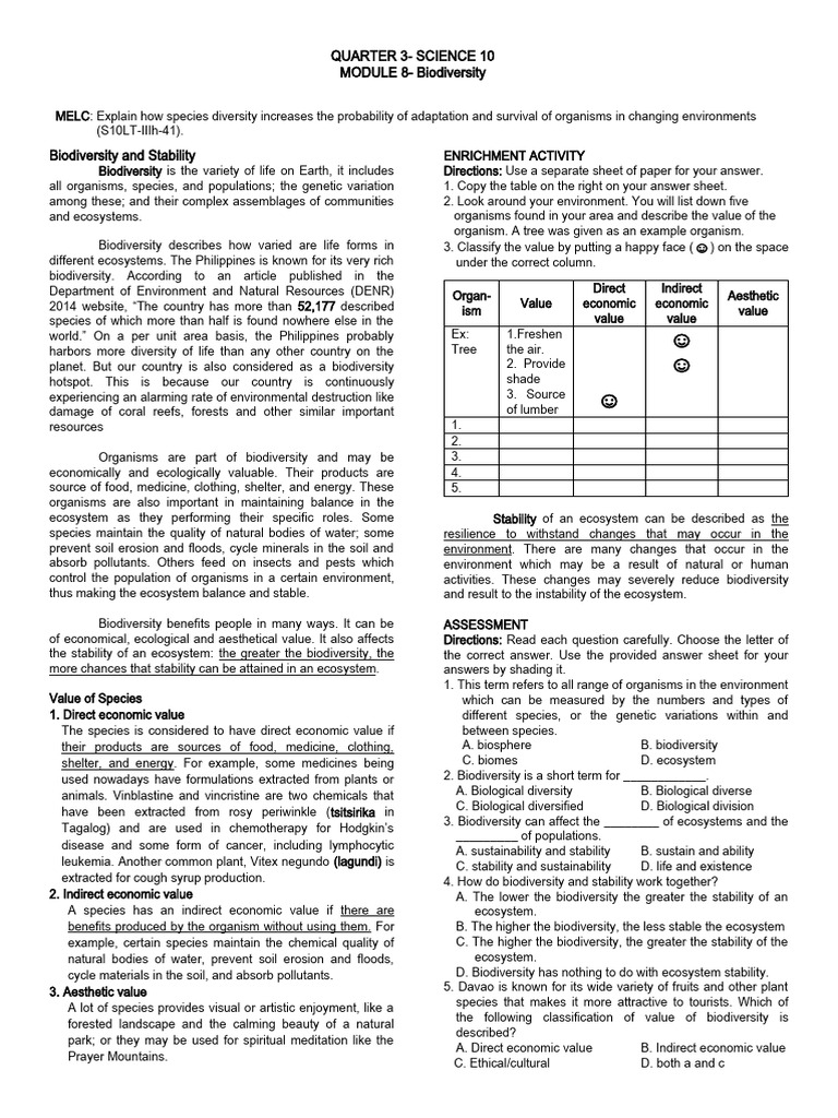 Module 8 Biodiversity | PDF | Biodiversity | Ecosystem