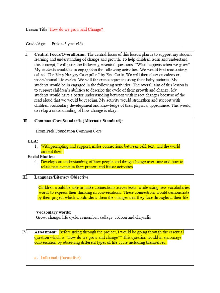 Life Cycle Lesson Plan | PDF | Vocabulary | Learning