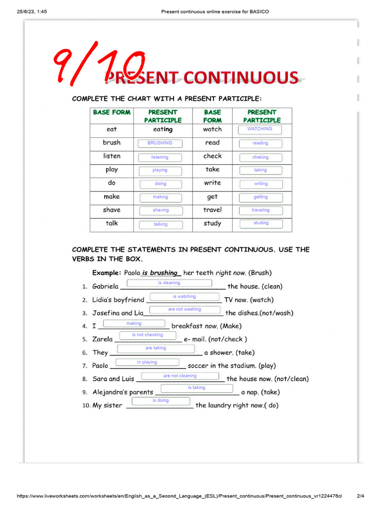 Present Continuous ESL Exercise | PDF