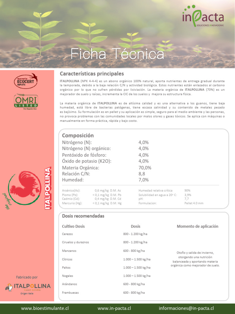 Ficha Tecnica Italpollina | PDF | Fertilizante | Elementos químicos