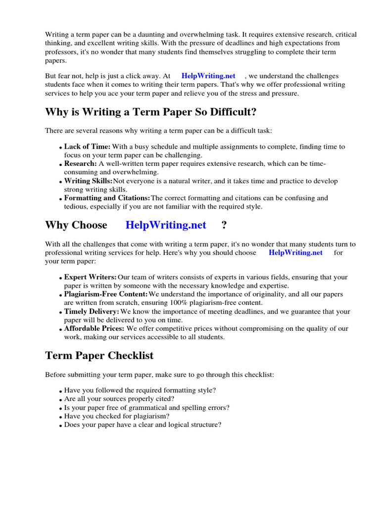 Term Paper Checklist | PDF | Expert | Essays