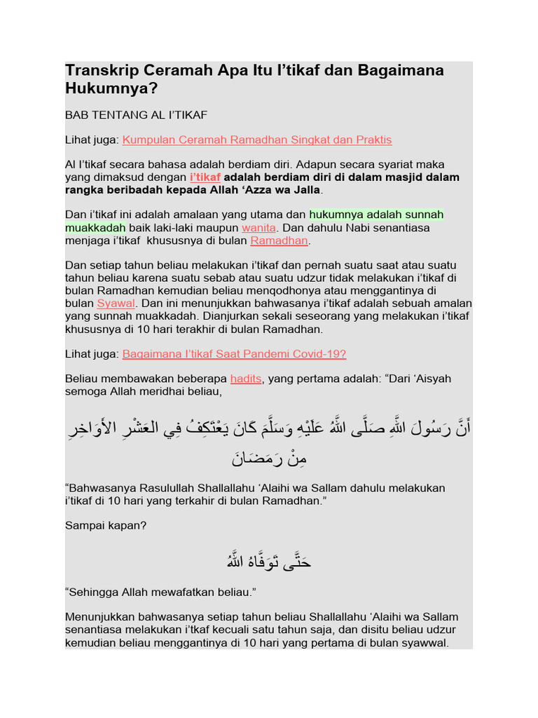 Transkrip Ceramah Apa Itu I | PDF