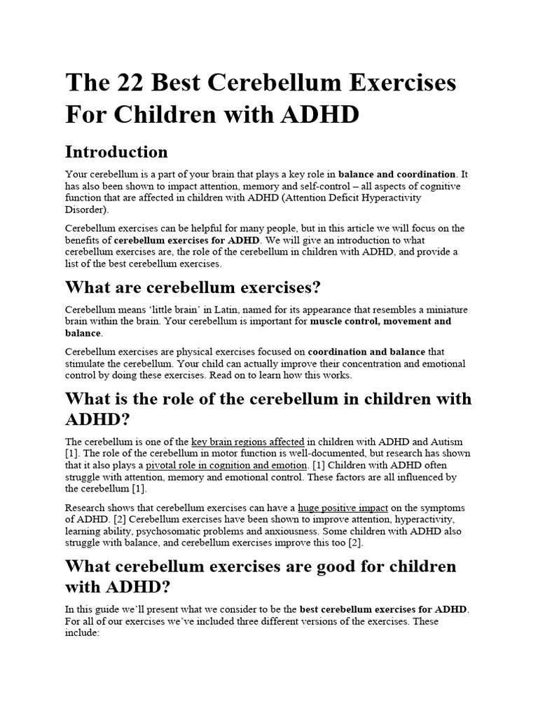 Cerebellum Exercises For Children with ADHD | PDF | Attention Deficit ...