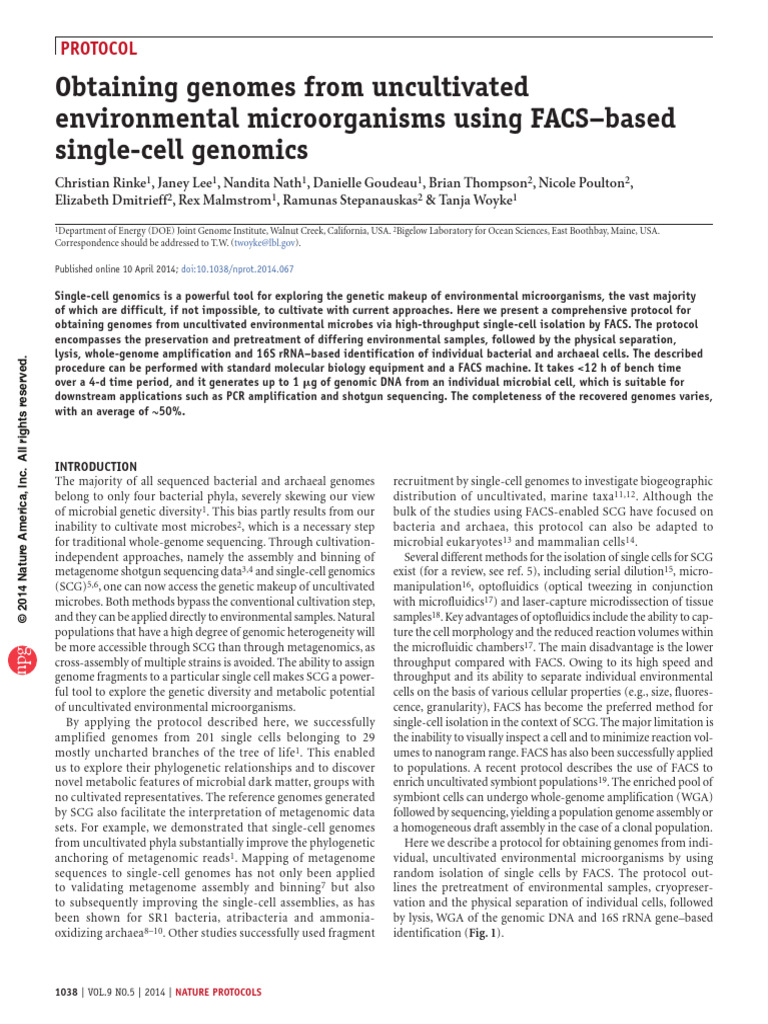Rinke et al. - 2014 - Obtaining genomes from uncultivated environmental microorganisms using ...