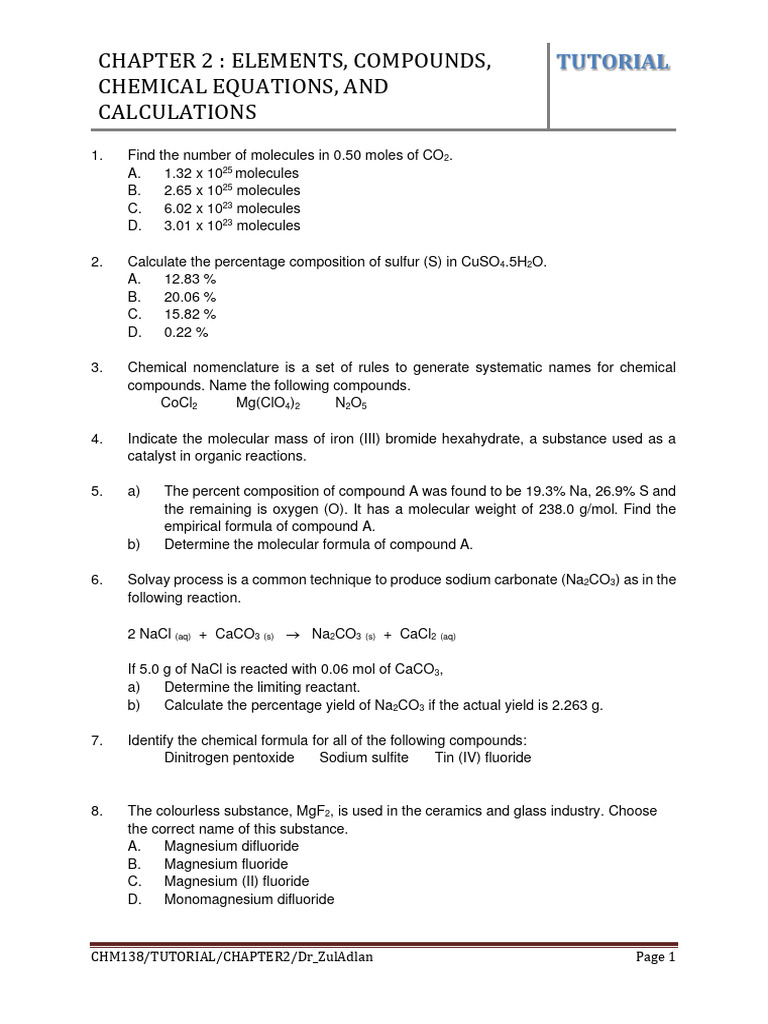 CHM138 - Chapter 2 - Elements, Compounds, Chemical Equations ...
