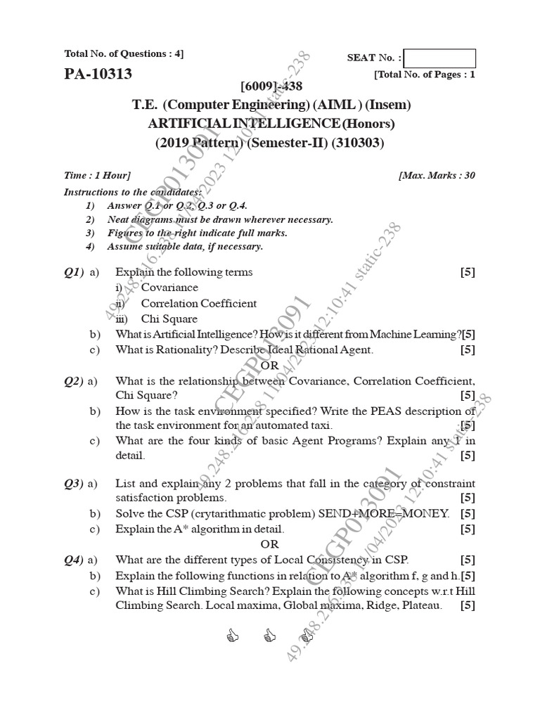 sppu AI TE Honours QP Feb - 2023 Insem | PDF | Artificial Intelligence | Intelligence (AI ...