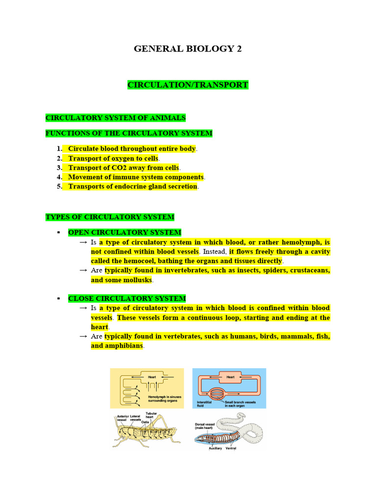 General Biology 2 (Circulation - Transport) | PDF | Heart Valve | Atrium (Heart)