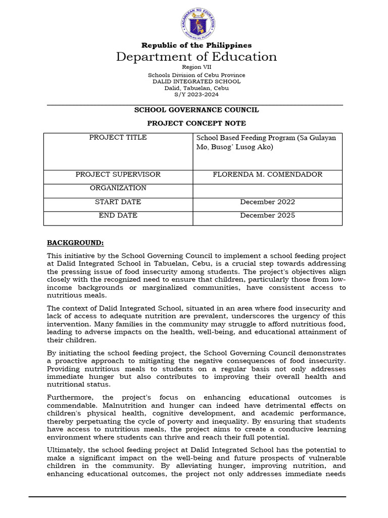 SGC Concept Note - Project Brief Template 1 | PDF | Malnutrition | Food ...