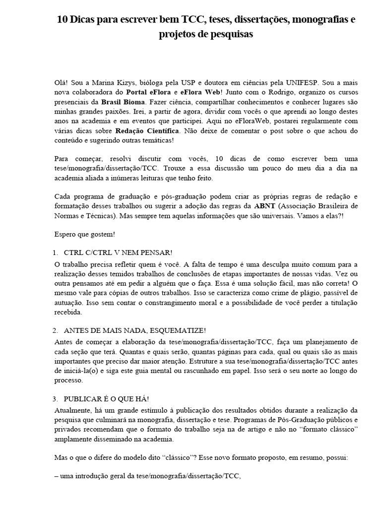 Dez Dicas para Escrever Bem TCC | PDF | Publicações acadêmicas Dez Dicas para Escrever Bem TCC | PDF | Publicações acadêmicas