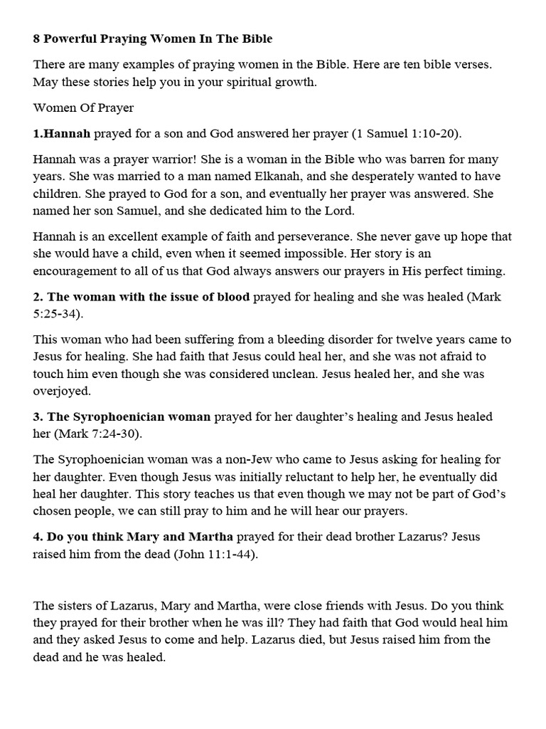 8 Inspiring Praying Women in the Bible | PDF | Jesus | Prayer