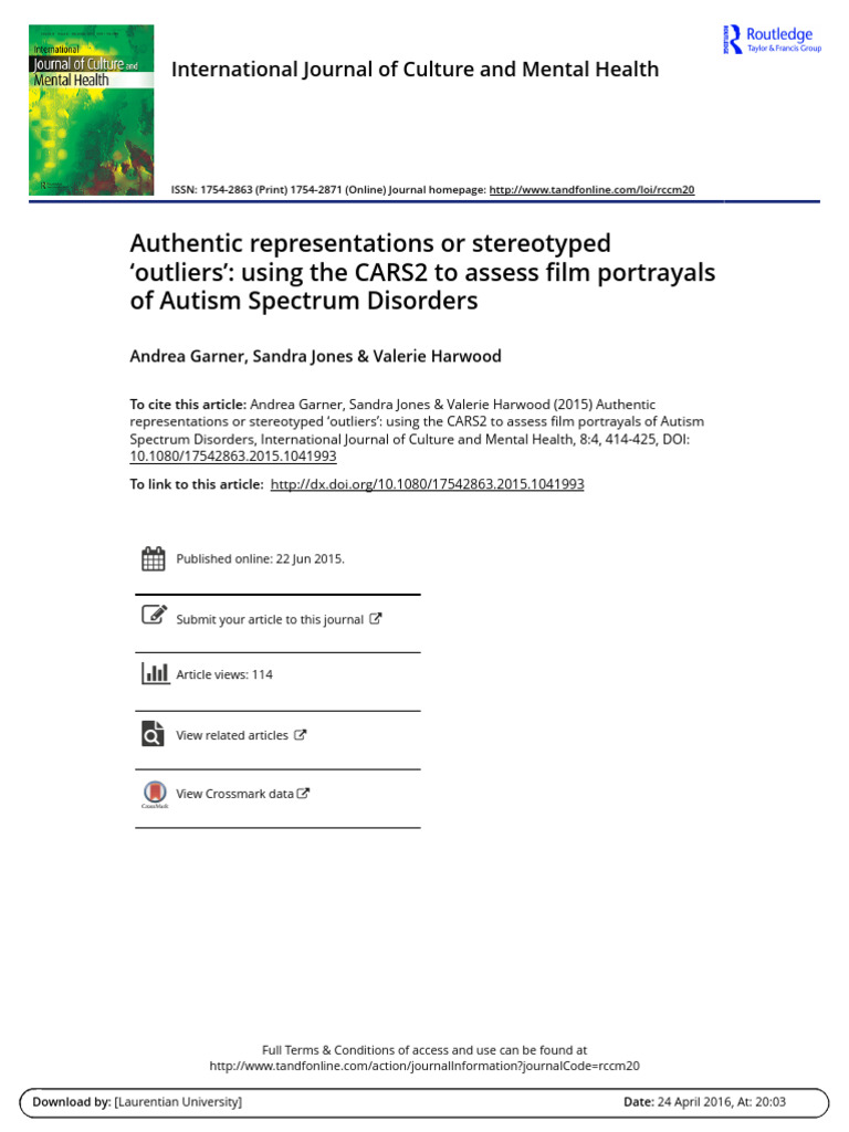 Film Portrayals of Autism: CARS2 Analysis | PDF | Autism Spectrum ...
